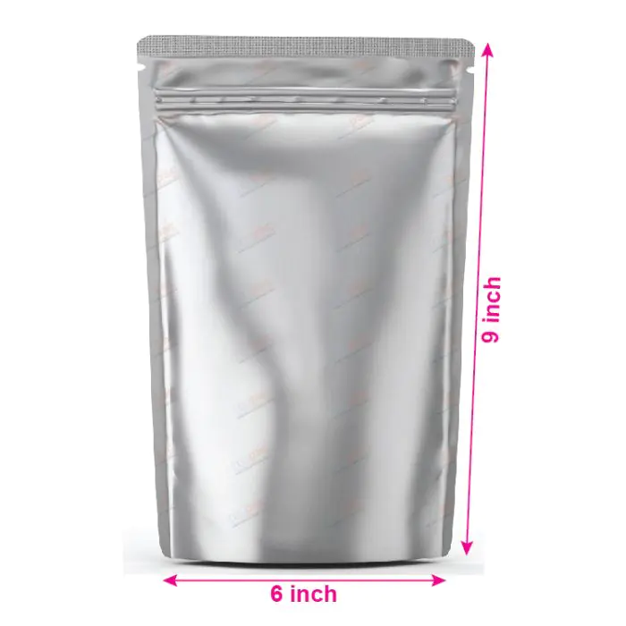 Metallized, Stand-up, Zip Lock, Pouches, 6in x 9in, Pack of 100